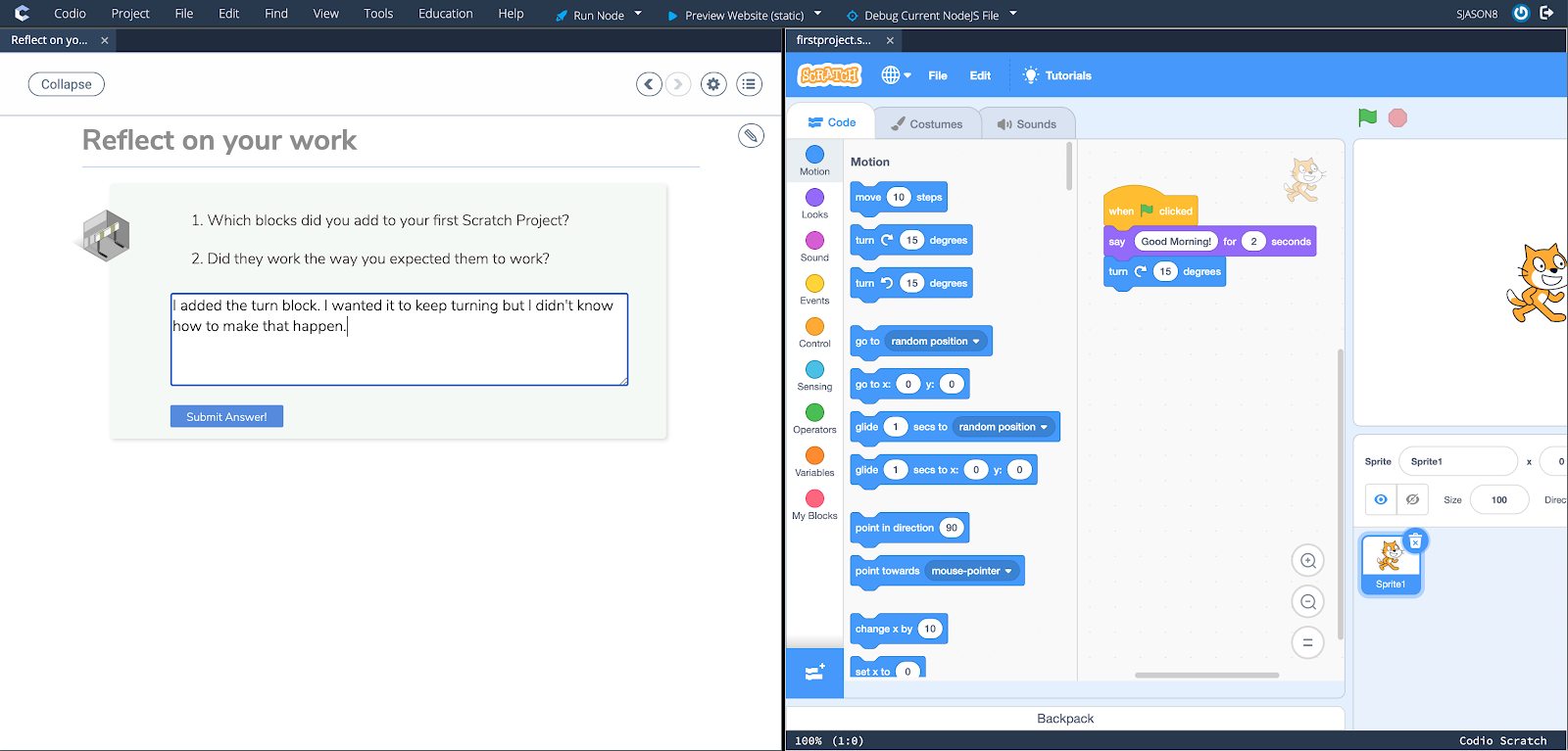 Teaching Scratch on the Codio Platform